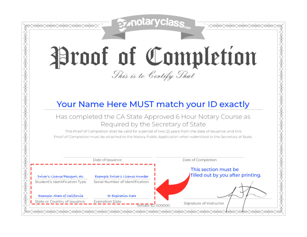 Proof of Completion Print - ezNotaryClass.com